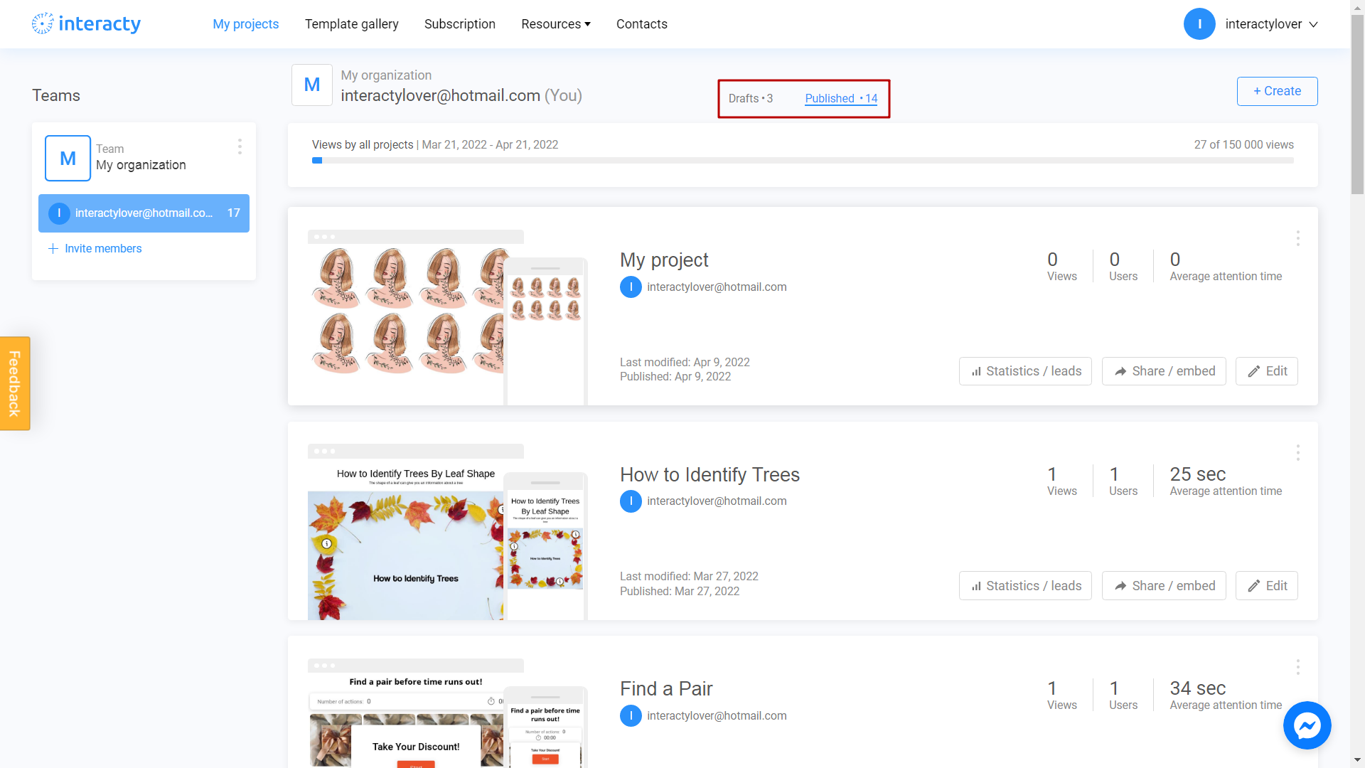 My projects - Interacty Help Center